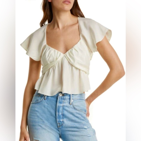 Frame Denim | Tops | Frame Silk Shirred Flounce Crop Top | Poshmark